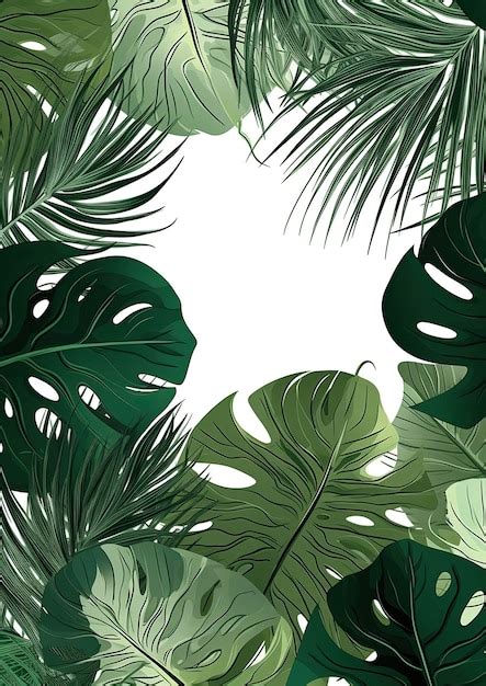 Premium Photo Card Border Cluster Of Green Leaves On White Background