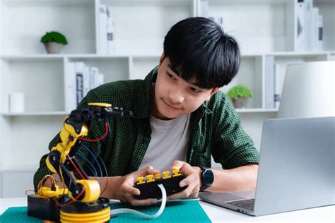 7 Asian Teenager Constructing Robot Arm Homework Project House Royalty
