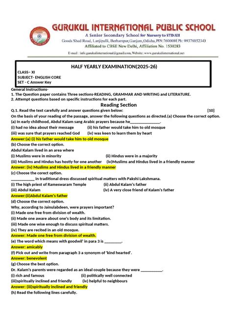 Class 11 Eng Set C Answer Key Hye Pdf Propaganda Mosque