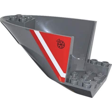 Lego Airplane Tail 6 X 10 X 4 Bottom With Red Pattern With White Line 60108 Sticker 87616