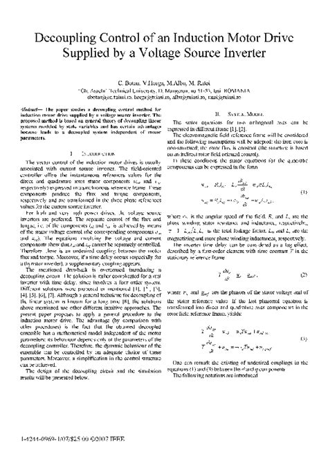 Pdf Decoupling Control Of An Induction Motor Drive Supplied By A