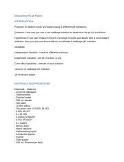 Measuring PH Lab Report Docx Measuring PH Lab Report INTRODUCTION Purpose To Explore Acids