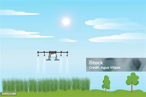 관개를 자동화하고 농업에서 액체 비료를 살포하는 드론 로봇 농업 혁신 기술 또는 스마트 농업 시스템 개념 무인 항공기에 대한 스톡 벡터 아트 및 기타 이미지 Istock