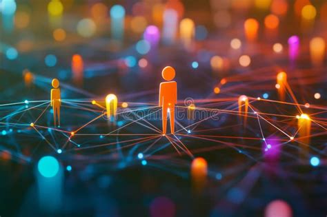 Colorful Figures Connected By Lines Symbolizing Social Media Marketing