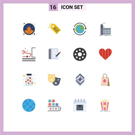 Universal Icon Symbols Group Of 16 Modern Flat Colors Of Navigation Production Earth
