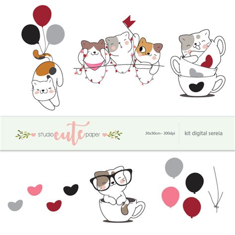 Kit Digital Cute Cat Elo7 Produtos Especiais