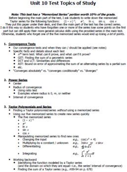 Calc BC Test Ver3 Unit 10 Series By Emily P K TpT