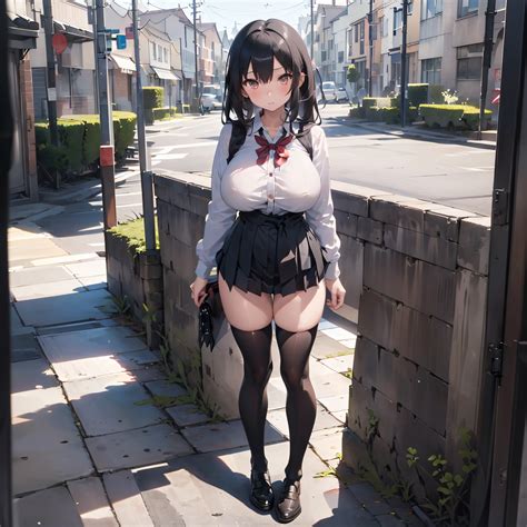 서 있는 소녀 명 홀로 거대하고 생기 넘치는 가슴 얇은 허리 가늘고 긴 다리 SeaArt AI