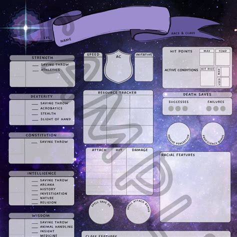 Space Dnd 5e Character Sheets Etsy