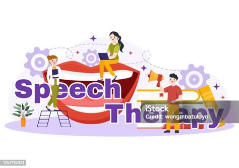 언어 치료 벡터 일러스트 레이 션 아이 교육 기본 언어 기술 및 조음 문제 교육 플랫 만화 배경 템플릿 건강관리와 의술에 대한 스톡 벡터 아트 및 기타 이미지 Istock