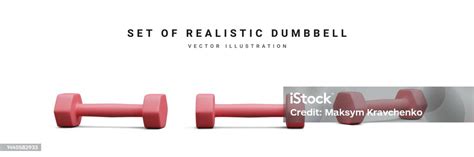 흰색 배경에 격리된 3d 현실적인 빨간 덤벨 세트 벡터 그림 3차원 형태에 대한 스톡 벡터 아트 및 기타 이미지 3차원 형태 개체 그룹 건강관리와 의술 Istock