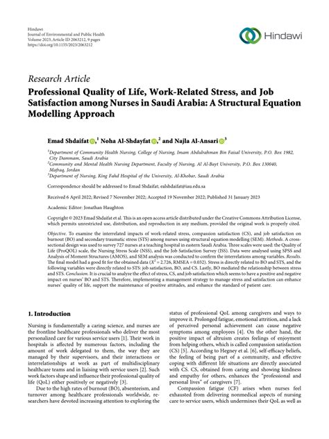 Pdf Satisfaction Among Nurses In Saudi Arabia A Structural Equation Modelling Approach