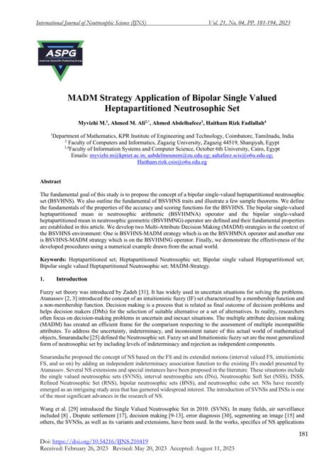 Pdf Madm Strategy Application Of Bipolar Single Valued Heptapartitioned Neutrosophic Set