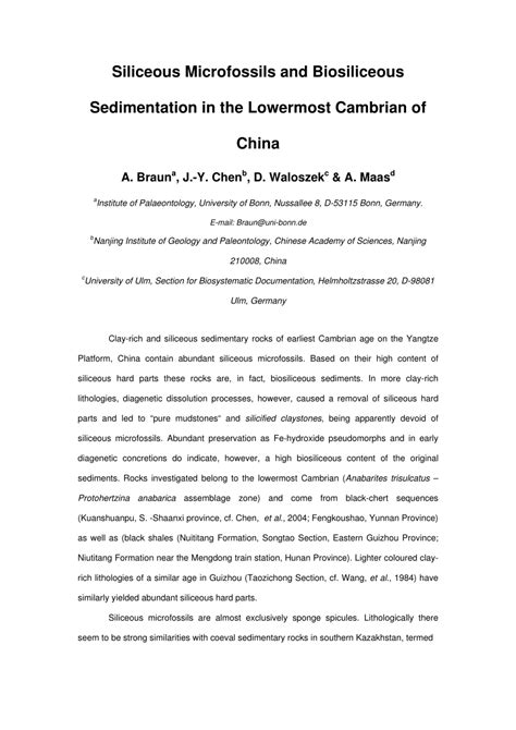 Pdf Siliceous Microfossils And Biosiliceous Sedimentation In The Lowermost Cambrian Of China