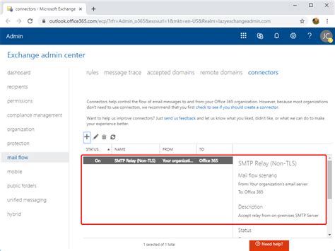 create tls and non tls office 365 smtp relays