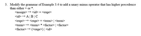 solved 3 modify the grammar of example 3 4 to add a unary