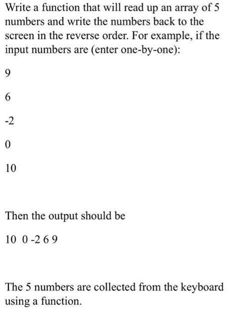 Solved Write A Function That Will Read Up An Array Of 5