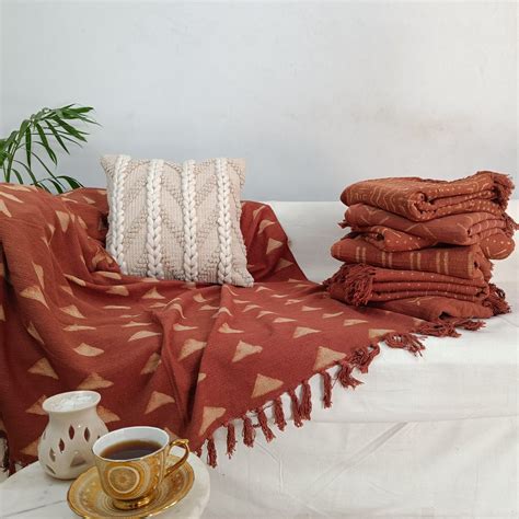 Handloomed Cotton Rust Throw Blanket Indian Craft Mall