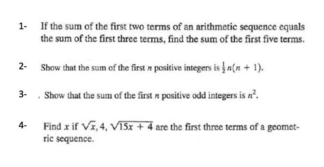 Solved 1 If The Sum Of The First Two Terms Of An Arithmetic Chegg Com