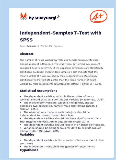 Independent Samples T Test With Spss Free Essay Example