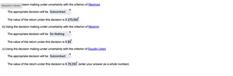 solved given the following conditional value table cision