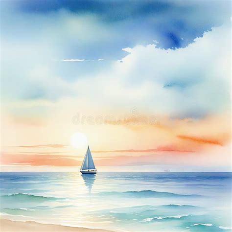 Watercolor In Very Light And Pale Pastel Showing Landscape Of The A