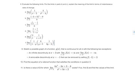 Solved Evaluate The Following Limits For The Limits In Chegg Com
