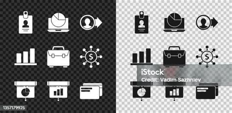 식별 배지 그래프 차트 작업 프로모션 그래프 다이어그램 인포그래픽 신용 카드 파이 및 서류 가방 아이콘이 있는 랩톱을 설정합니다 벡터 0명에 대한 스톡 벡터 아트 및 기타