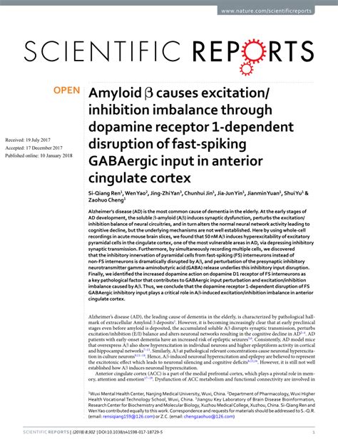 Pdf Amyloid β Causes Excitation Inhibition Imbalance Through Dopamine