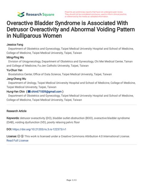Pdf Overactive Bladder Syndrome Is Associated With Detrusor Overactivity And Abnormal Voiding