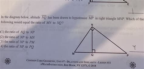 Solved In The Diagram Below Altitude Overline NQ Has Been Drawn To Hypotenuse Overline MP In