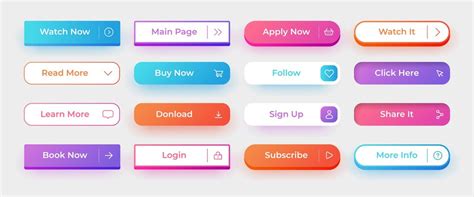 Ui 버튼 웹 사이트 직사각형의 최신 작업 인터페이스 요소 앱 클릭 다운로드 및 사용자 상호 작용을 위한 그래픽 화면 아이콘
