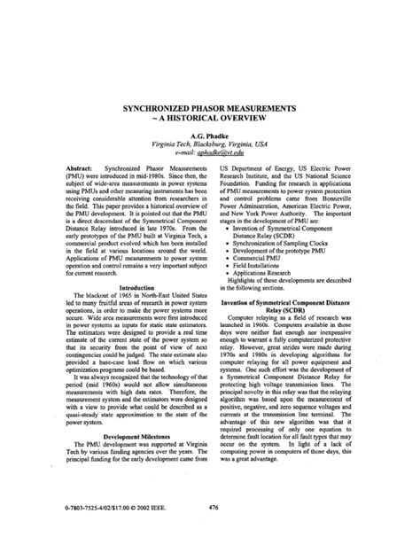 Synchronized Phasor Measurements A Historical Overview Pdf Electric Power Electronics
