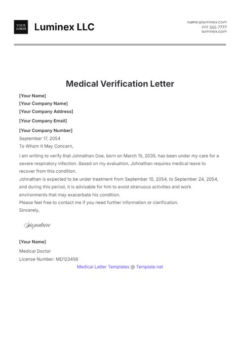 Free Medical Verification Letter Template To Edit Online