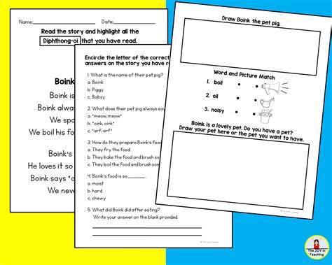 Diphthong Reading Comprehension Passage Etsy