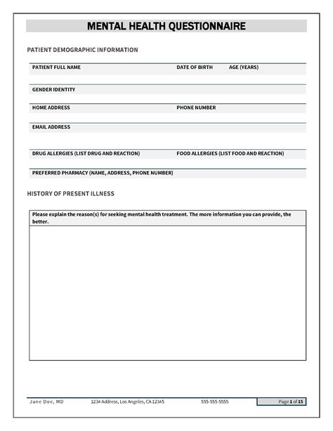 Mental Health Evaluation Form Etsy
