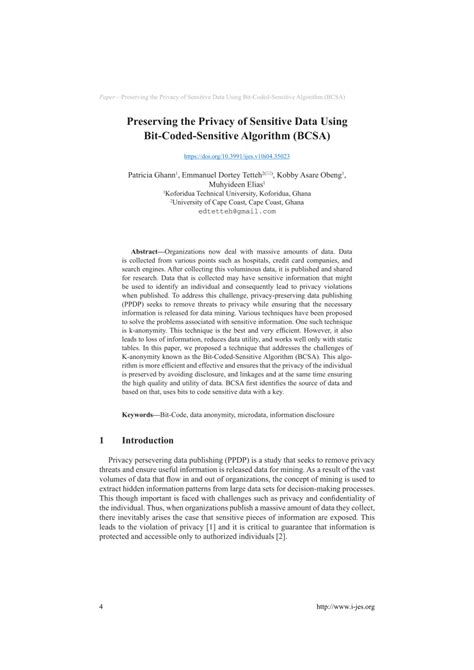 PDF Preserving The Privacy Of Sensitive Data Using Bit Coded