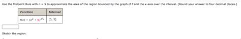 Solved Use The Midpoint Rule With N 5 To Approximate The Chegg Com