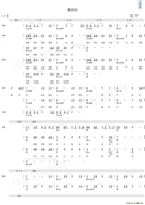 喜欢你 （简和谱） 写轮指钢琴即兴个人制谱园地 中国曲谱网