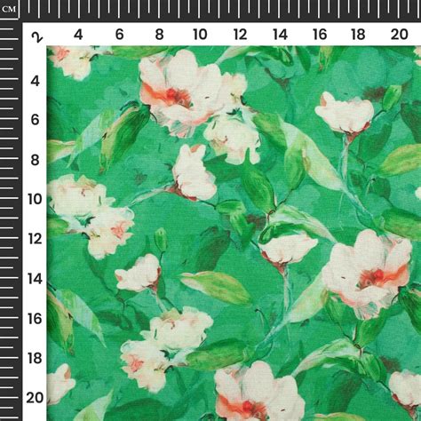 Emerald Floral Digital Print Butter Crepe Fabric Fabcurate