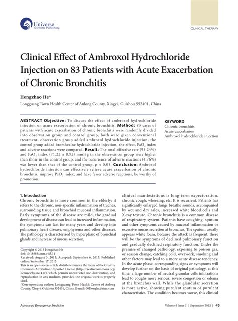 Pdf Clinical Effect Of Ambroxol Hydrochloride Injection On 83 Patients With Acute Exacerbation