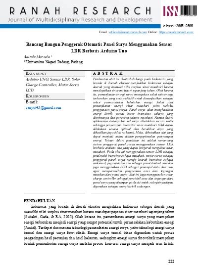 Rancang Bangun Penggerak Otomatis Panel Surya Menggunakan Sensor Ldr Rancang Bangun Penggerak Otomatis Panel Surya Menggunakan Sensor Ldr