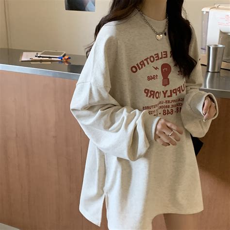 春秋日系古着卫衣潮ins2023年百搭薄款宽松慵懒风长袖开叉t恤女装虎窝淘