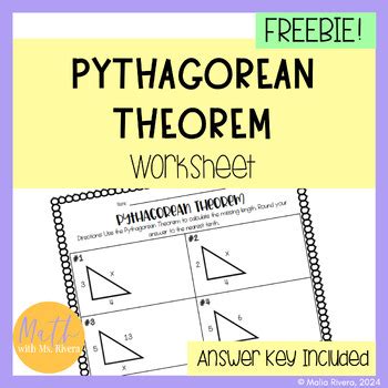 Pythagorean Theorem Worksheet Homework For Pre Algebra FREE TPT