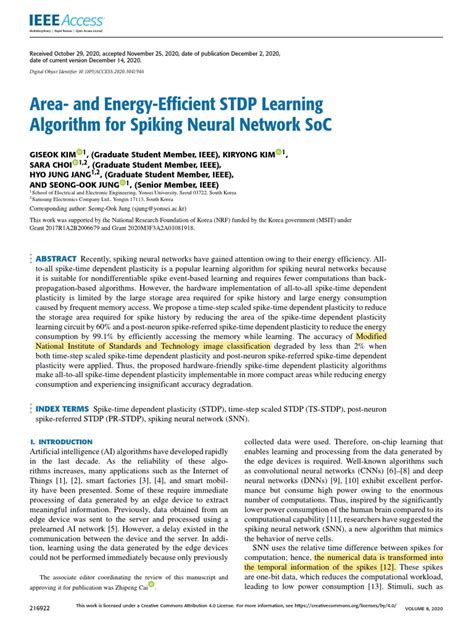 2020 area and energy efficient stdp learning algorithm for spiking
