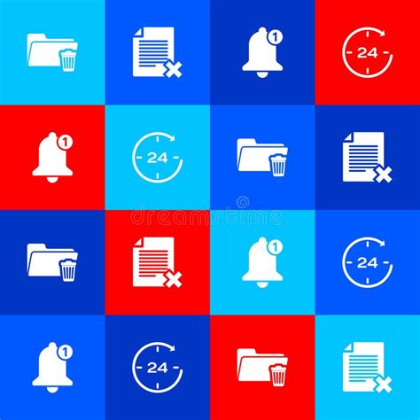 Set Delete Folder File Document Bell And Clock 24 Hours Icon Vector