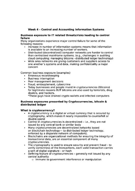Week4 Lecture Notes Week 4 Control And Accounting Information Systems Business Exposure To It