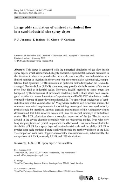 Pdf Large Eddy Simulation Of Unsteady Turbulent Flow In A Semi