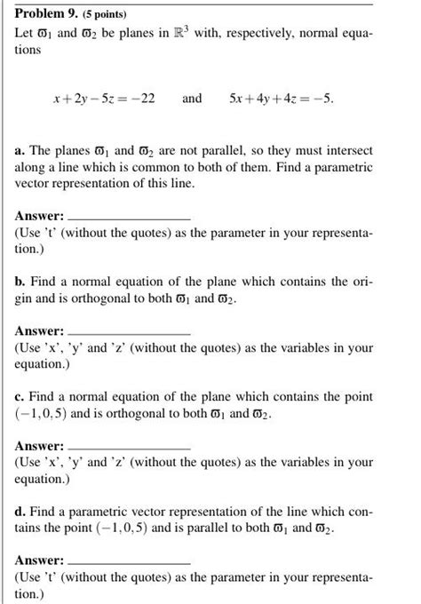 Solved Problem 9 5 Points Let Φ1 And ϖ2 Be Planes In R3