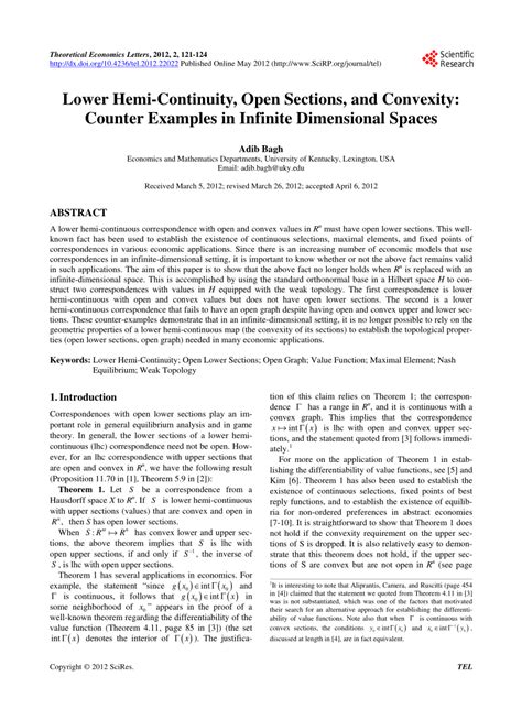 Pdf Lower Hemi Continuity Open Sections And Convexity Counter Examples In Infinite